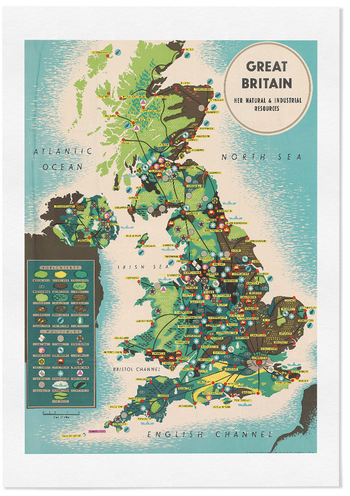 Vintage Illustrated Map of Great Britain | High Quality Reproductions ...