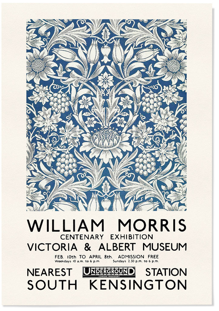 William Morris Art Print | Sunflower Blue Floral Motif – Posterist